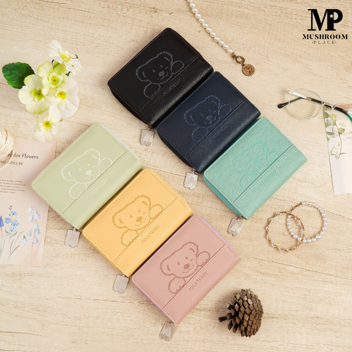 Jual Dompet Cewek Lipat Magnet Resleting MILK TEDDY Minimalis Elegan ...