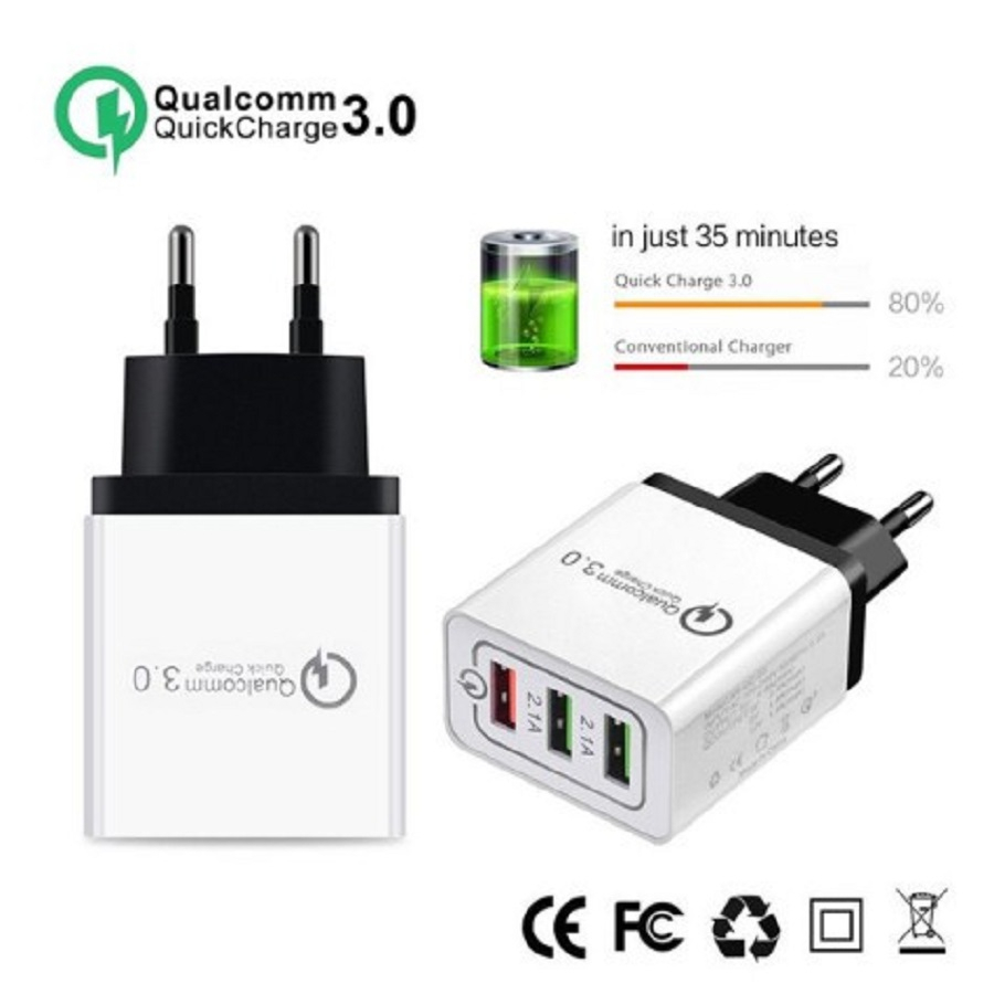 Jual Kepala Charger Fast Charging 3 Port Qualcomm Quick Charge 3.0 Cas ...