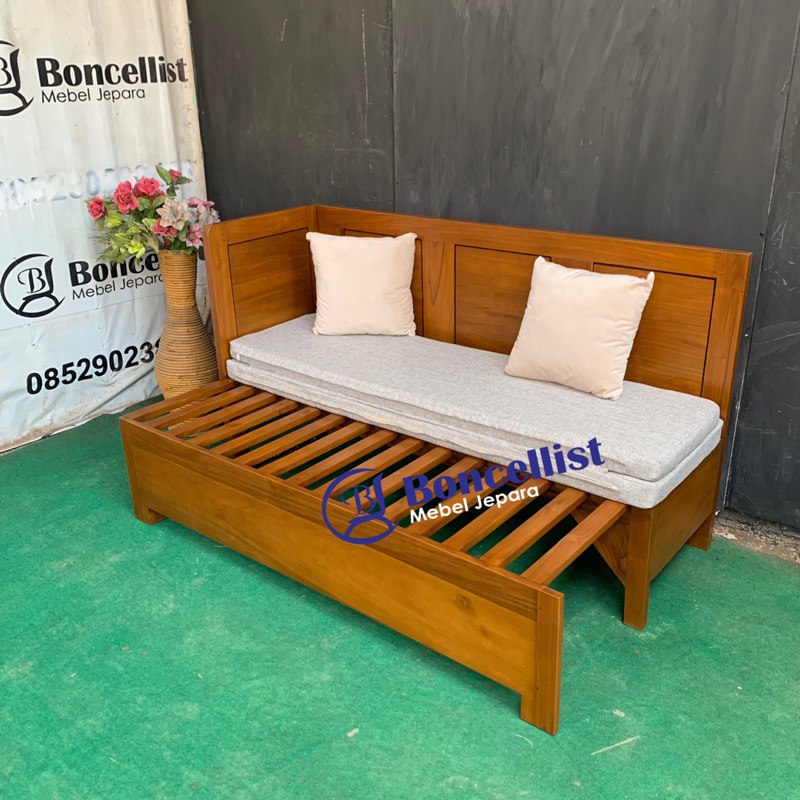 Jual bangku sofa minimalis model Sorong kayu jati mebel Jepara | Shopee ...