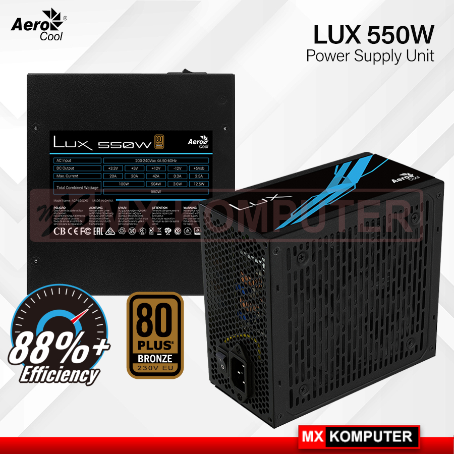 Jual PSU Power Supply AEROCOOL LUX 550W 80 Plus 80+ BRONZE | Shopee ...
