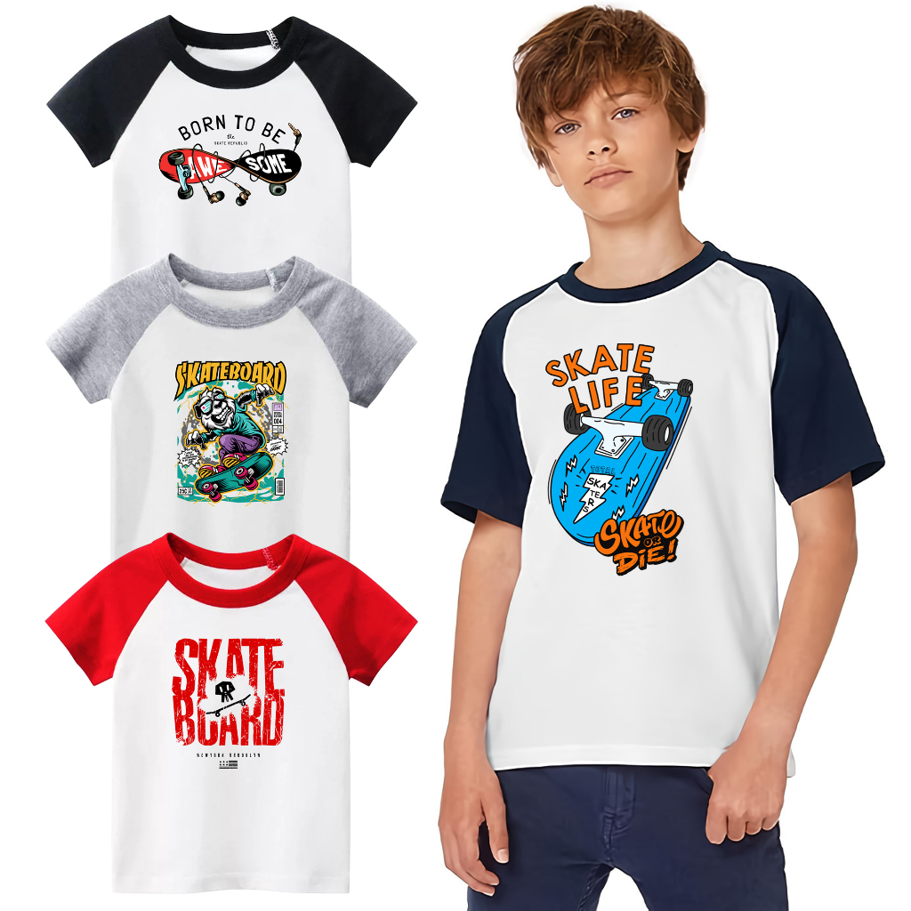 Jual Baju Kaos Raglan Lengan Pendek Anak Laki-Laki Bahan Cotton Combed ...