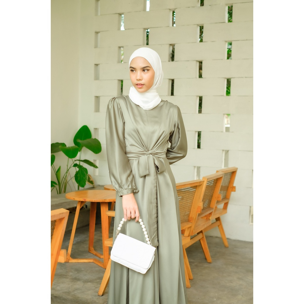 Jual Dress Satin Premium Velvet Satin Dress Tali Satin Utari Dress ...
