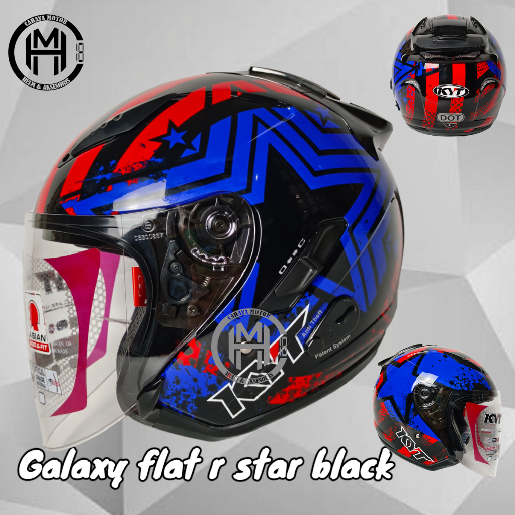 Jual HELM KYT GALAXY FLAT R STAR BLACK|HALF FACE DOUBLE VISOR | Shopee ...