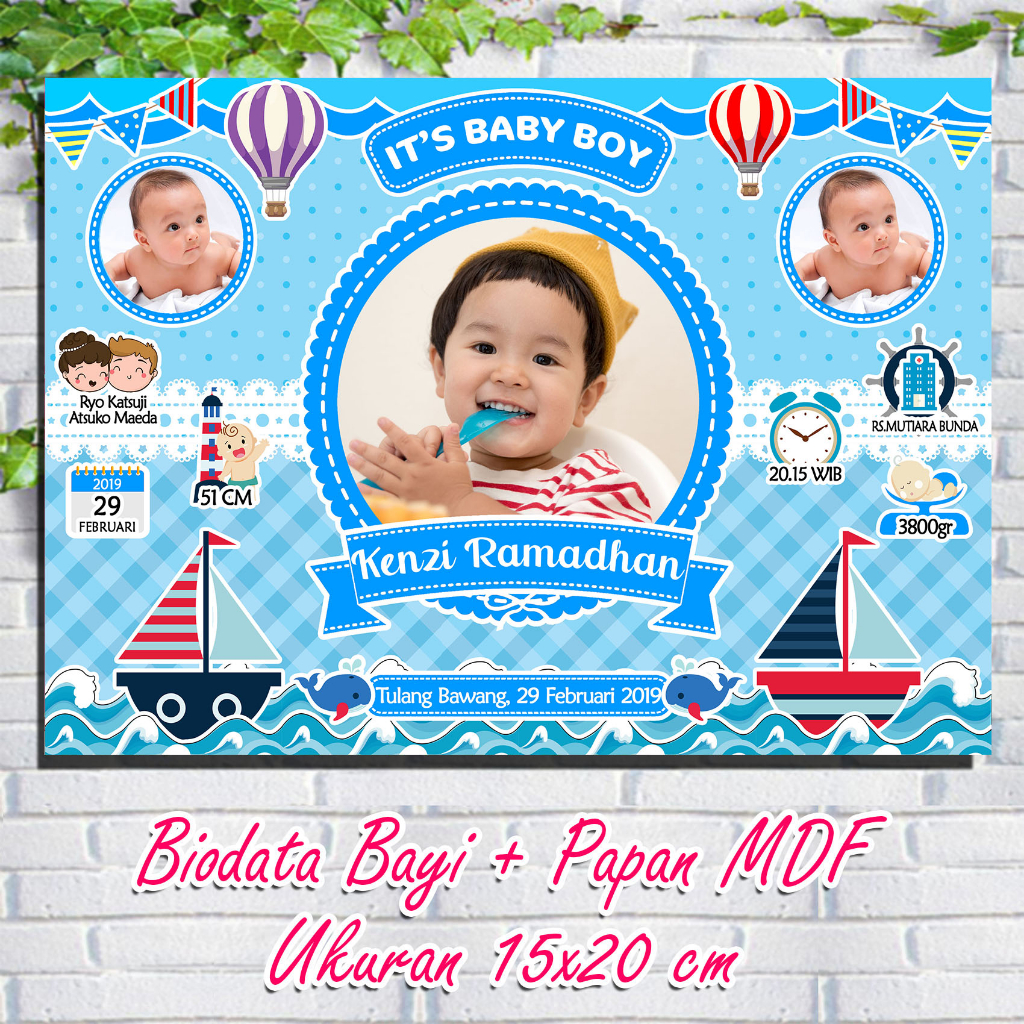 Jual BIODATA BAYI + PAPAN MDF Ukuran 6R 15X20 CM TEMA BABY BOY | Shopee ...