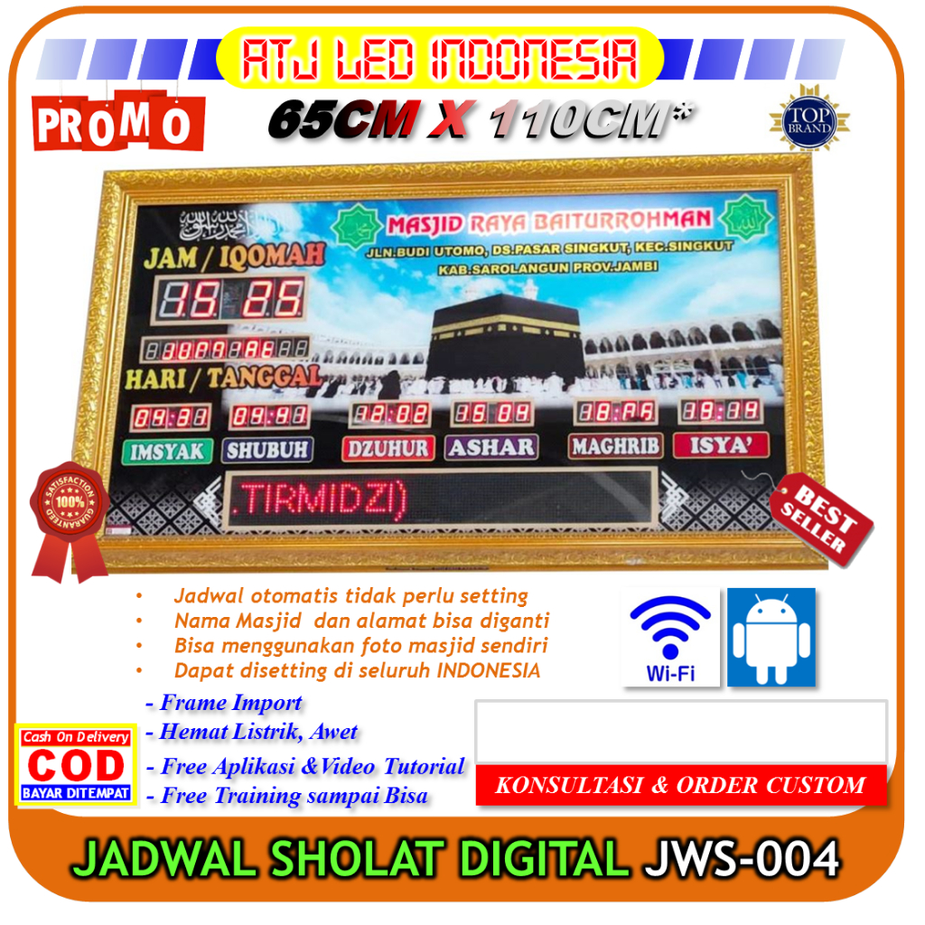 Jual jadwal sholat digital running text jam masjid lampu LED jam adzan ...