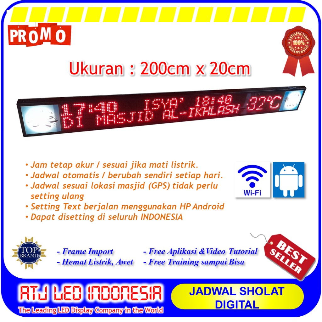 Jual Jadwal sholat digital running text jam masjid LED jam adzan masjid ...