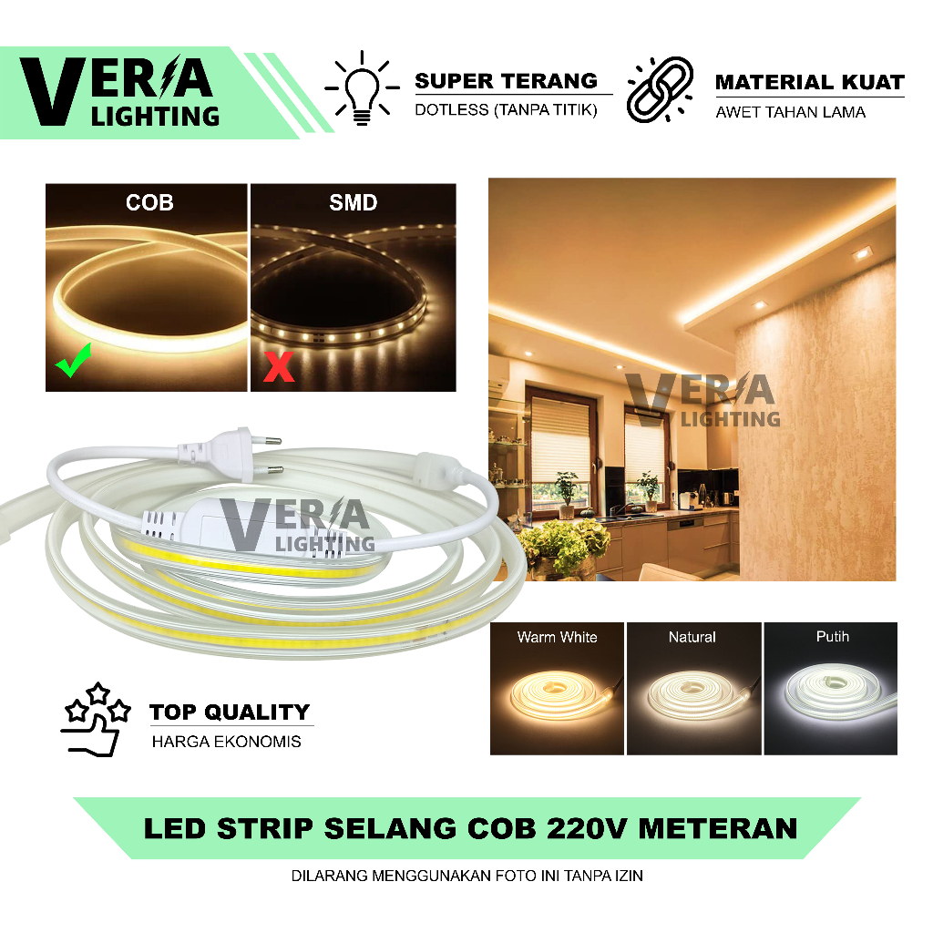 Jual Lampu Strip LED COB 220V Selang Outdoor Waterproof Dotless Meteran ...