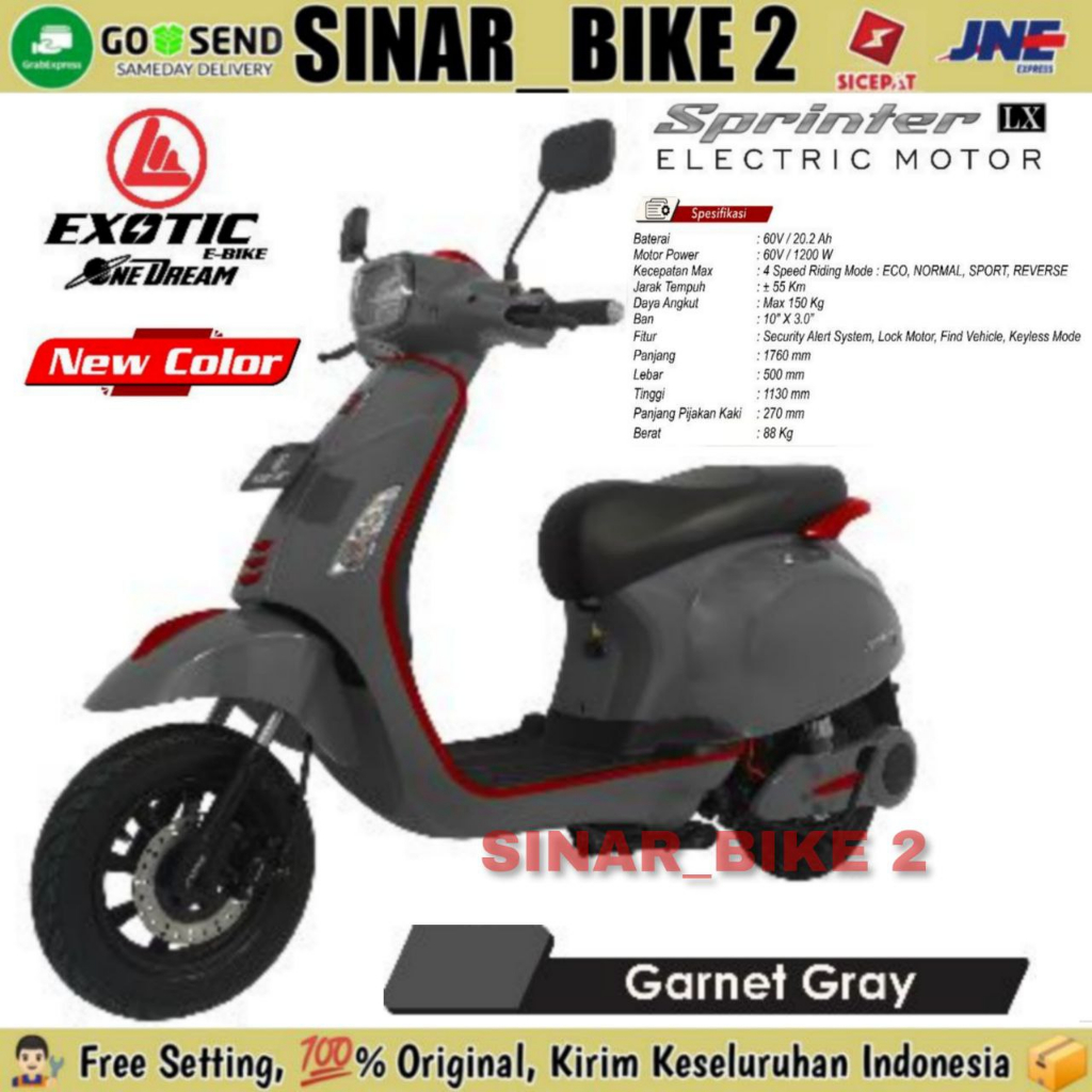 Jual Sepeda Motor Listrik Electric EXOTIC SPRINTER LX Vespa 1200 Watt ...