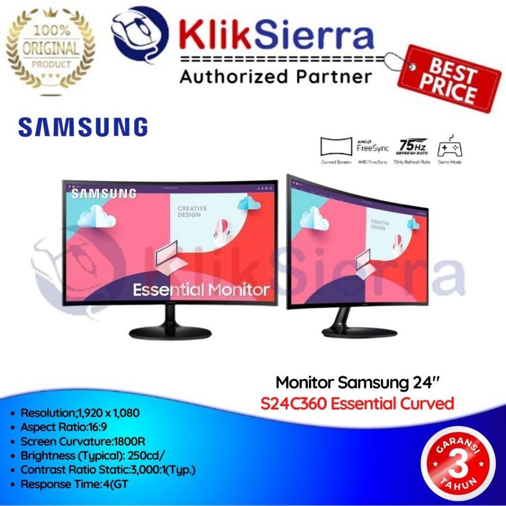 Jual SAMSUNG Monitor 24" S24C366 Curved Essential FHD VA FreeSync S36C ...
