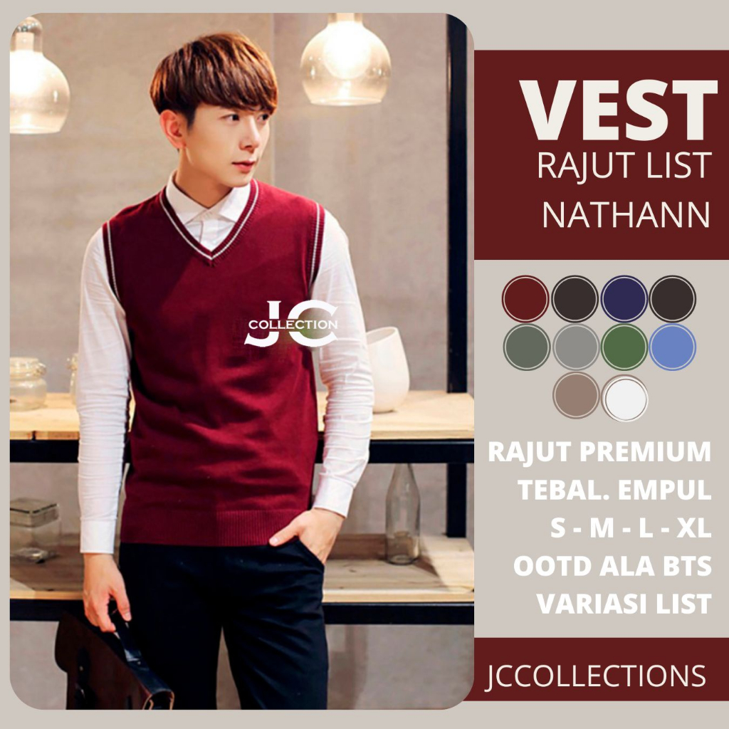 Jual Rompi Pria Rajut Knit Vest Vneck Variasi List Nathan ...