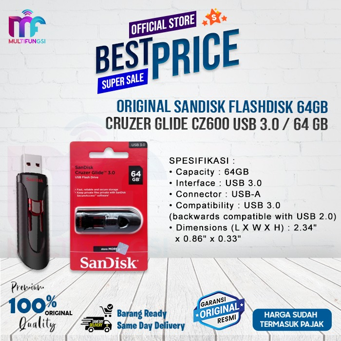 Jual Sandisk Flashdisk 64GB Cruzer Glide CZ600 USB 3.0 / 64 GB | Shopee Indonesia