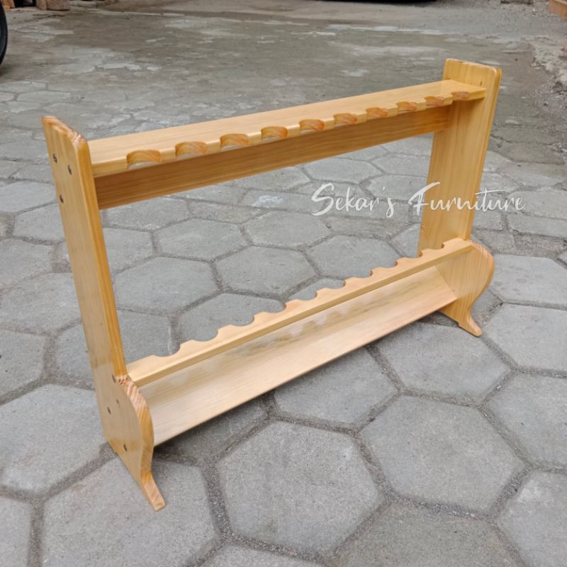 Jual Rak joran kayu portable 10lubang / rak joran kayu pinus jati ...