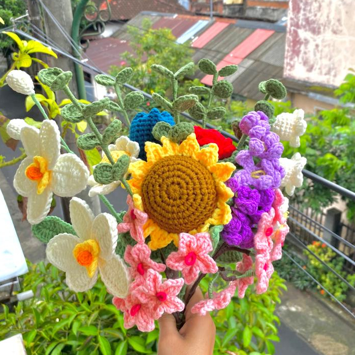 Jual Bunga rajut pertangkai/ Crochet flower/ buket bunga/ buket/ kado ...