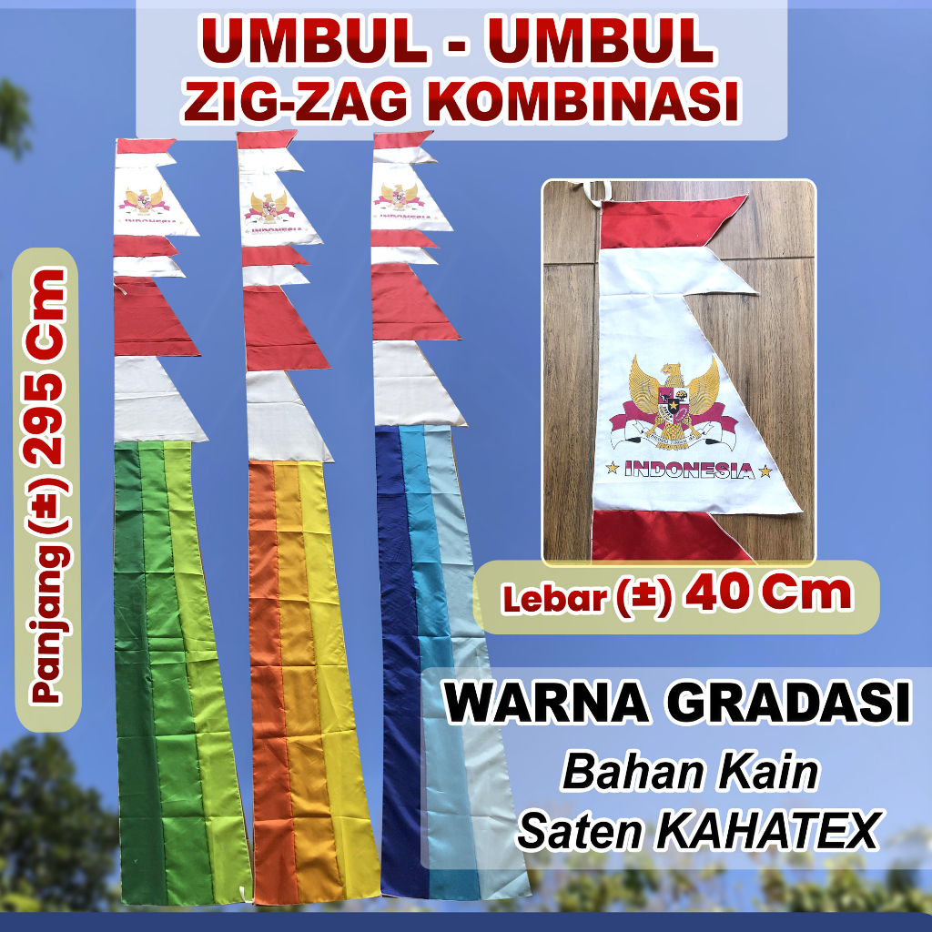 Jual Bendera Umbul-Umbul Zig Zag Kombinasi Gradasi Hijau lambang Garuda, Panjang(±) 2,95 M x40cm ...