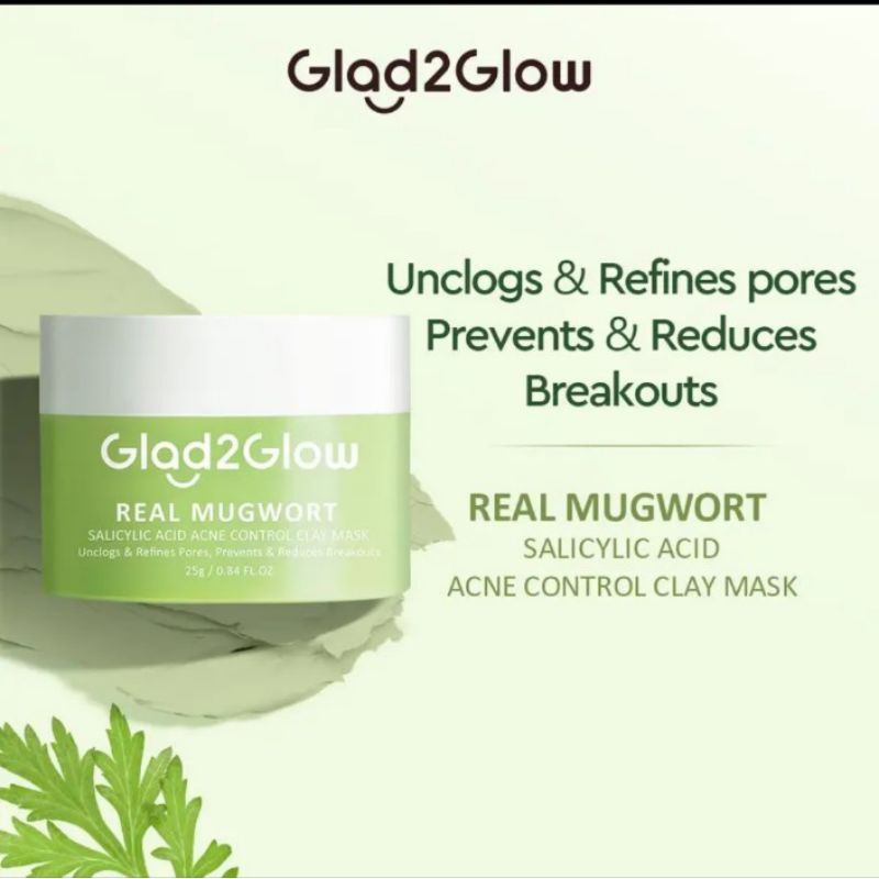 Jual Glad2Glow REAL MUGWORT SALICYLIC ACID ACNE CONTROL CLAY MASK [ glad 2 glow ] | Shopee Indonesia