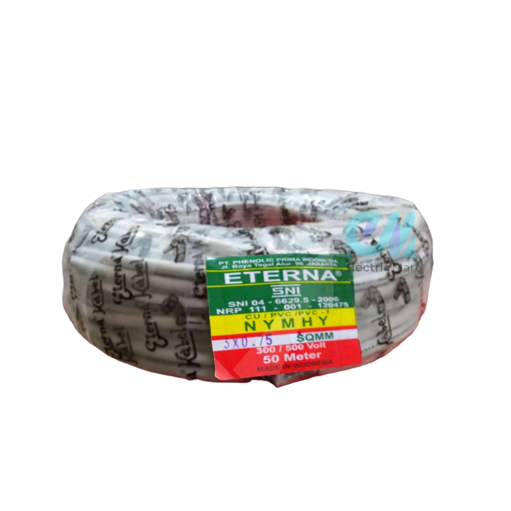 Jual Kabel Eterna NYMHY 3x0,75 Roll 100 Meter Kabel Listrik Putih 3 Tembaga Kawat Serabut 0.75 ...