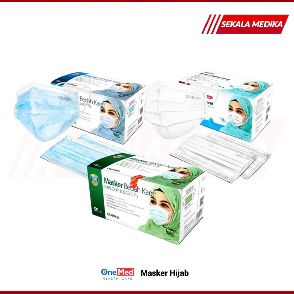 Jual Masker Hijab Onemed Medis 3 Ply Masker Headloop Jilbab Isi 50 Pcs ...
