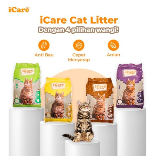 Jual ICare Premium Cat Litter Gumpal Wangi 10L - Pasir Gumpal Kucing ...