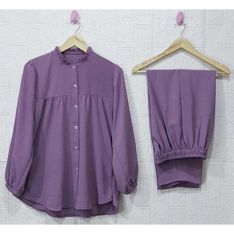 Jual AYS-One Set Wanita Setelan Kemeja Crinkle Set 2in1 Size XL XXL ...