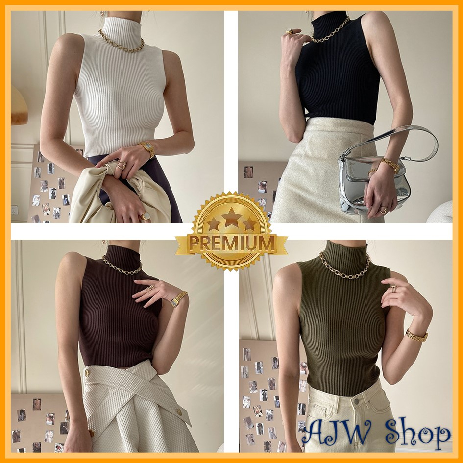 Jual AJW Inner Rajut Turtleneck Tanpa Lengan Premium Import Bahan Halus ...