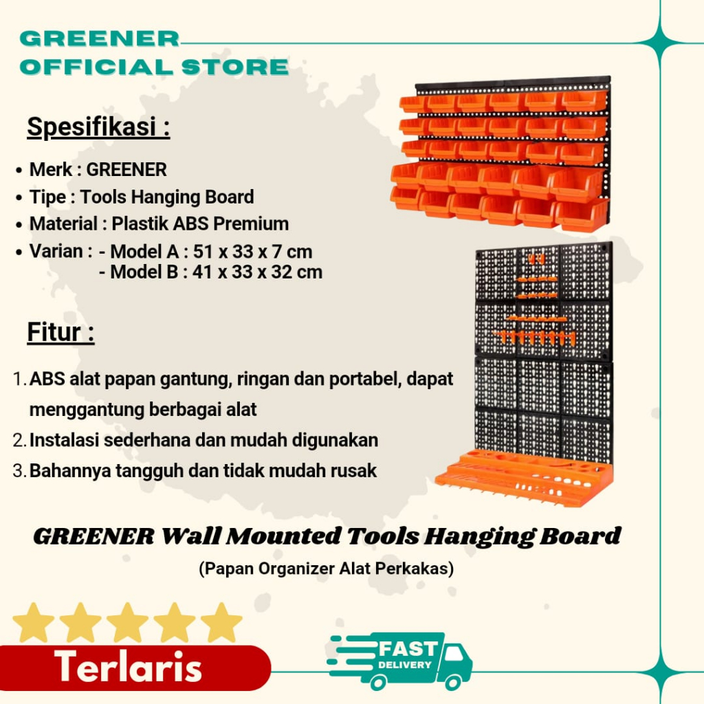 Jual GREENER Wall Mounted Tools Hanging Board Papan Organizer Alat ...