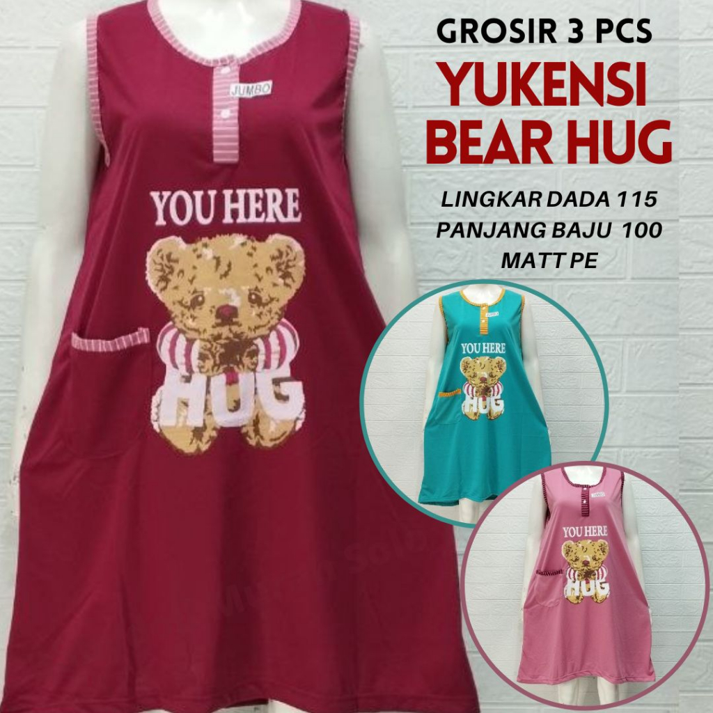 Jual ( Grosir Isi 3 Pcs Daster Yukensi Jumbo ) Dress Tidur Wanita Bear ...