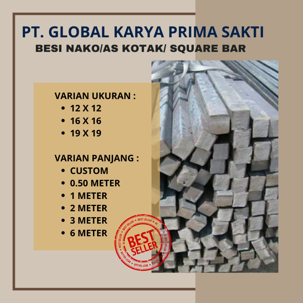 Jual Besi Nako / Square Bar / As Kotak 16 x 16 x 50 CM ( 500mm ...