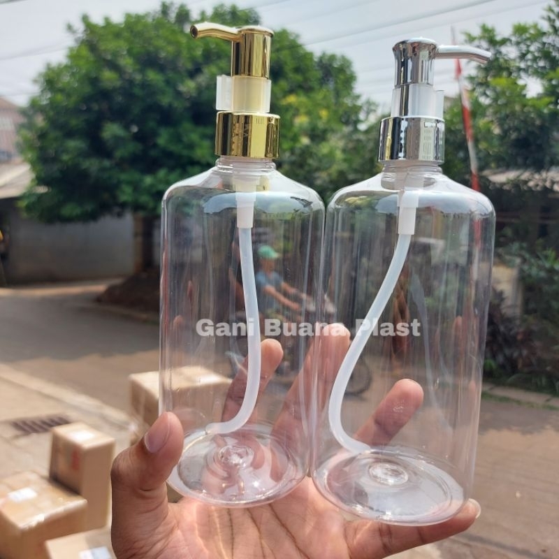 Jual BOTOL PUMP 500ML NATURAL NECK 24 TUTUP CLIP OIL GOLD/SILVER | Shopee Indonesia