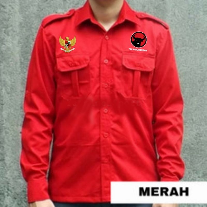 Jual KEMEJA PDIP Kemaja drill merah seragam PDI perjuangan | Shopee ...