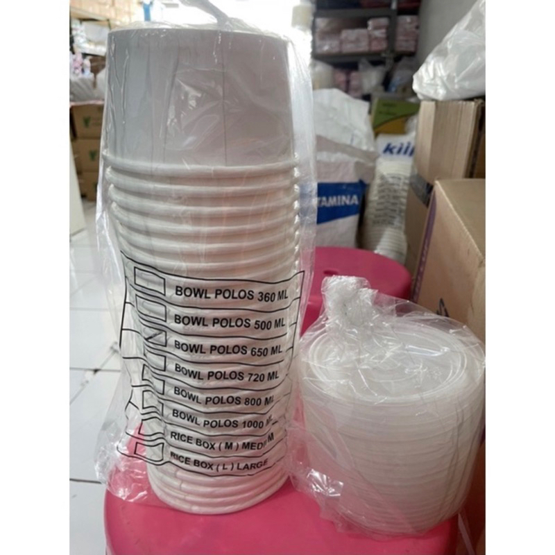 Jual Paper Bowl / Rice bowl / Mangkok kertas 650ml + tutup (Isi 25pcs ...