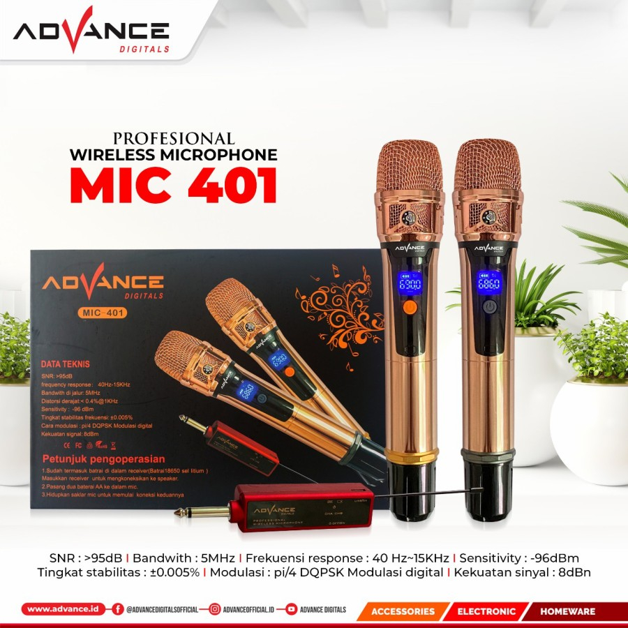 Jual Advance MIC 401 Double Digital Mic Wireless Microphone Premium ...