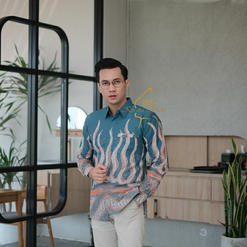 Jual KEMEJA PRIA SLIM FIT MOTIF BATIK LIDAH API TOSKA [KMK051] | Shopee ...