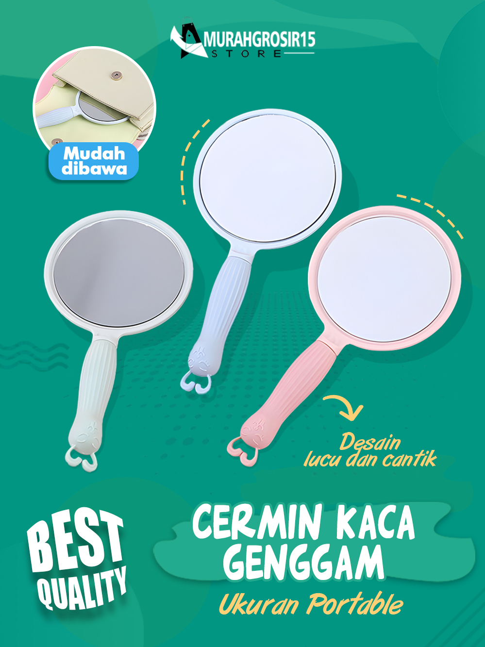 Jual GE-9 Cermin Kaca Genggam / Cermin Make Up / Beauty Mirror / Kaca ...