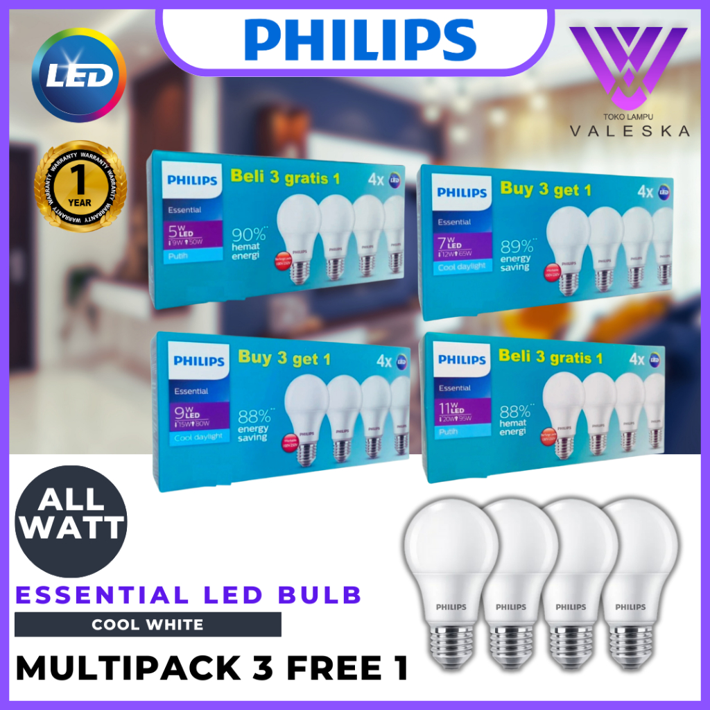 Jual Lampu Philips LED Paket Essential Ess Ledbulb Multipack EssLed Bulb 5W 7W 9W 11W Putih ...