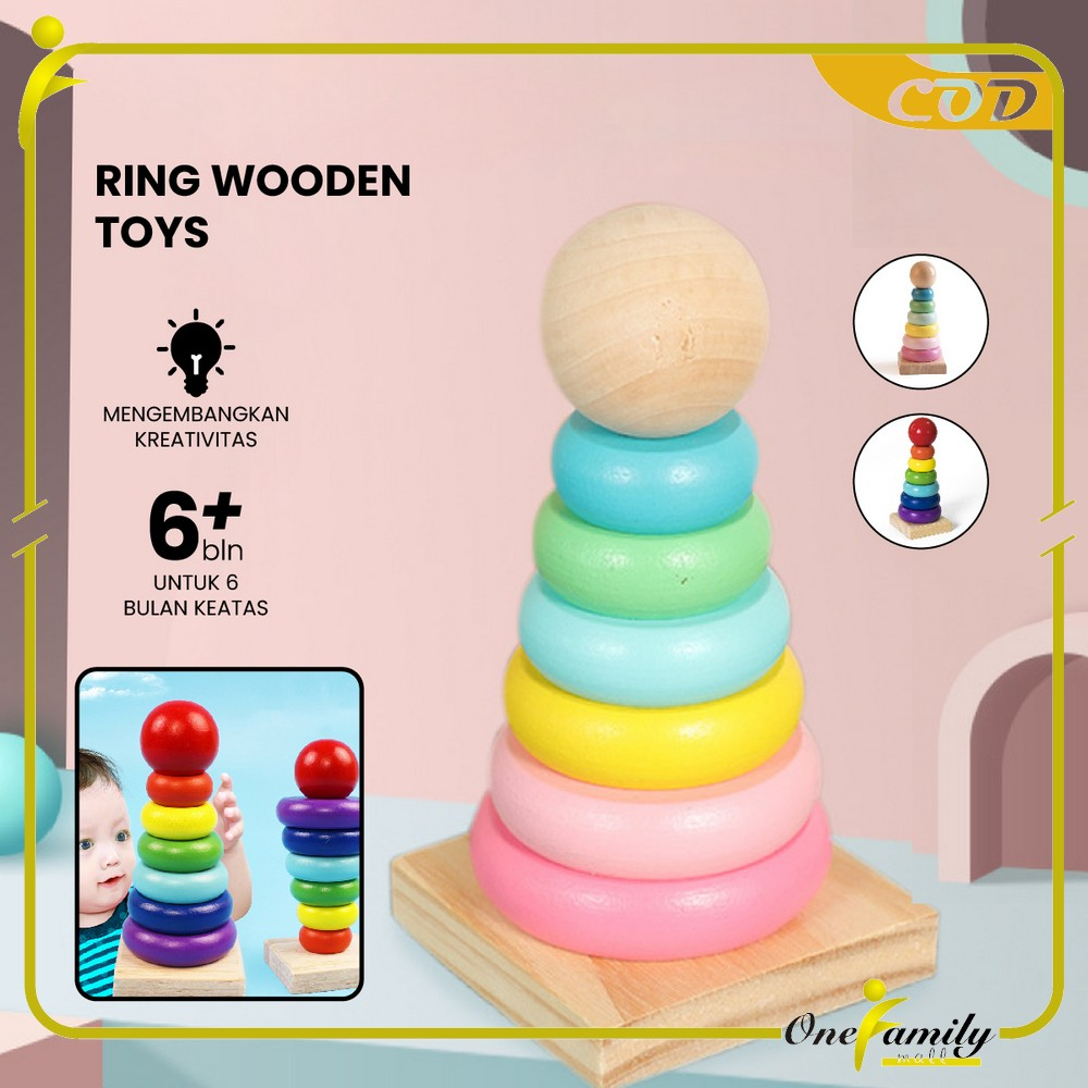 Jual ONE-M329 Mainan Anak Ring Donat Kayu Susun Rainbow Unisex / Mainan ...