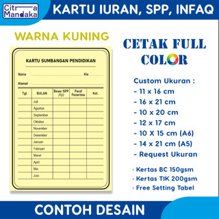 Jual Cetak Kartu Iuran Custom A3 | Infaq | Pembayaran Les | Kas | RT | Kartu Stock | Lembar ...