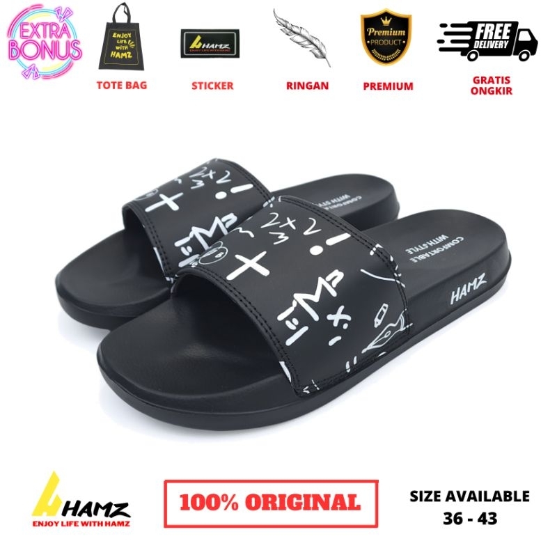 Jual SENDAL HAMZ AL JABAR Black and White Sendal Slop pria sendal slop karet original Sendal ...