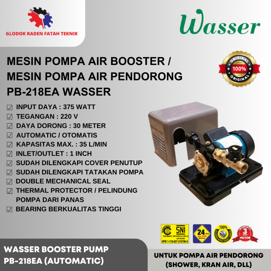 Jual Mesin Pompa Air Pendorong WASSER PB218EA Booster Pump PB-218EA/PB ...
