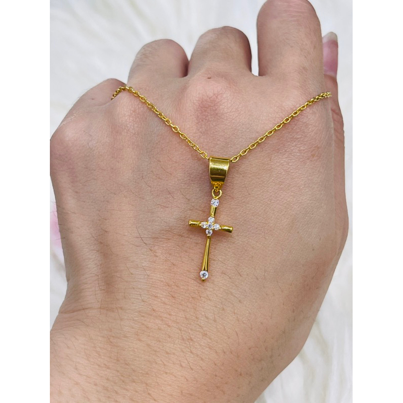 Jual kalung plus liontin salib AD simple elegant mewah emas asli kadar ...
