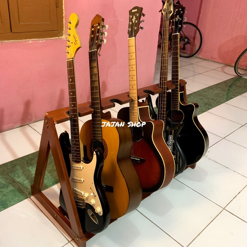 Jual Stand gitar Rak Gitar Kayu isi 7 / Stand Bass/ stand gitar akustik ...