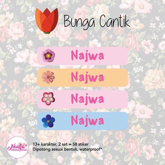 Jual STIKER LABEL PENSIL NAMA ANAK - BUNGA CANTIK | Shopee Indonesia
