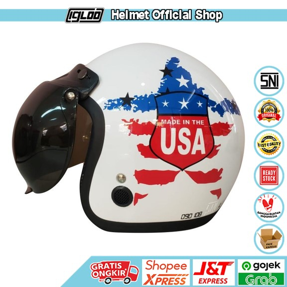 Jual Helm Bogo Retro IGLOO Motif Campur mix varian II + (free kaca helm ...