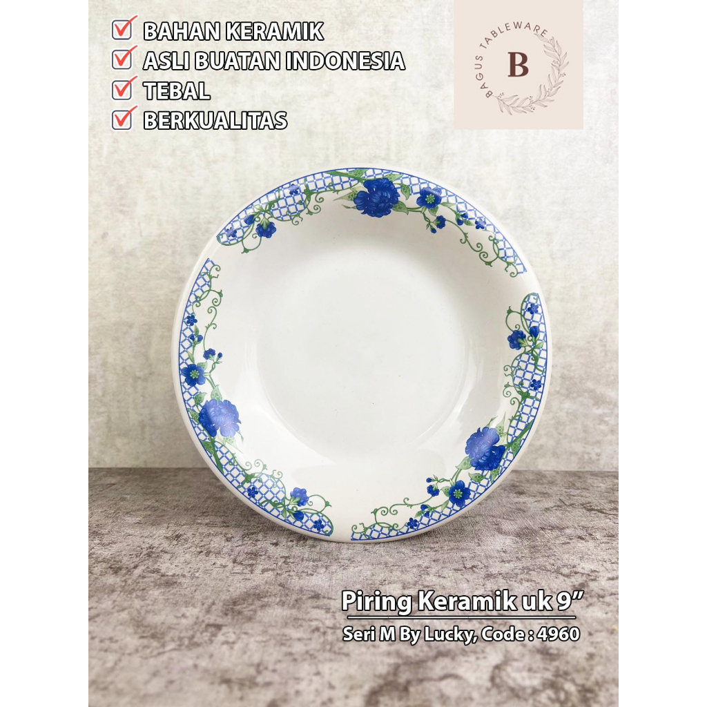 Jual Piring makan 9 inci (23cm) bunga biru merk MBL 4960 | Shopee Indonesia