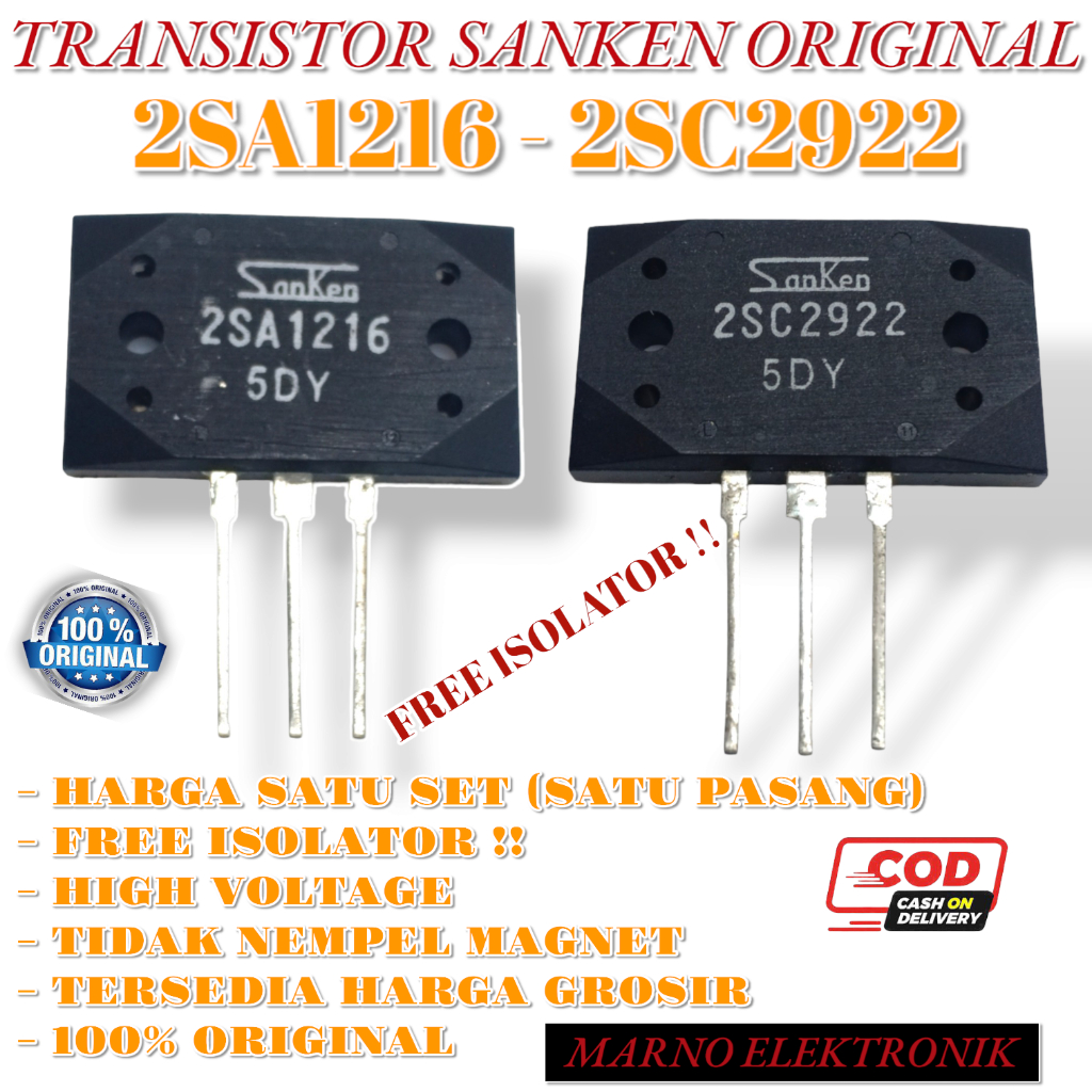 Jual TR TRANSISTOR SANKEN 5DY 2SC2922 2SA1216 2 SC 2922 SA 1216 ASLI ORIGINAL TRANSISTOR (ORI ...