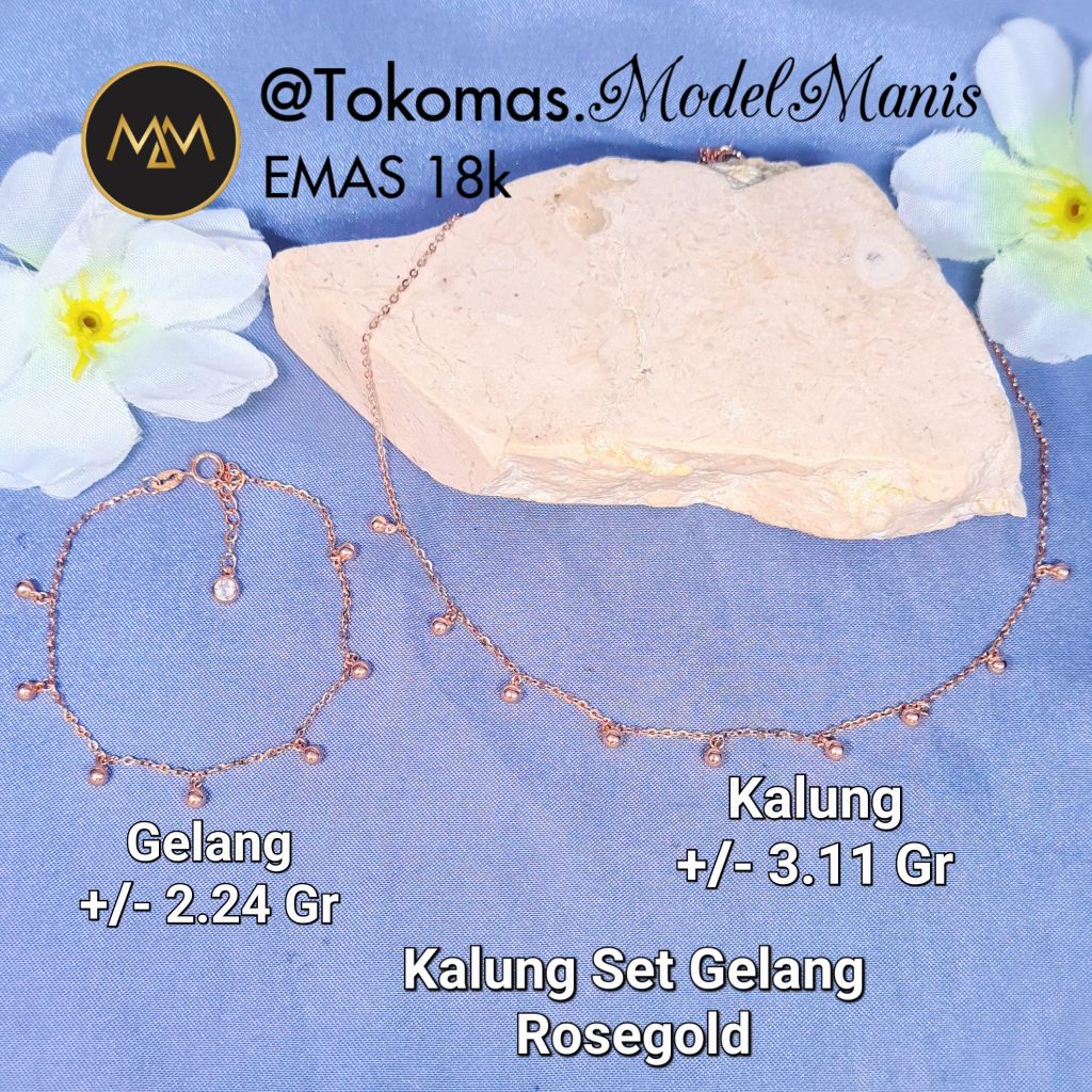 Jual Kalung Set Gelang Rumbai Bulat Emas Italy Rosegold 750 kadar 18k ...