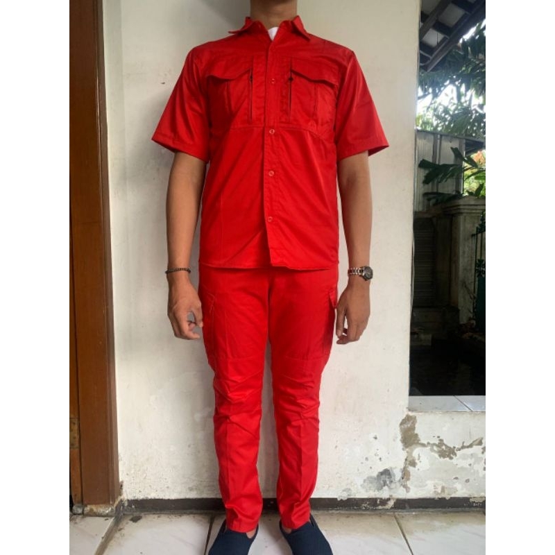 Jual SETELAN KEMEJA DAN CELANA M TAC MERAH KEMEJA LENGAN PENDEK CELANA ...
