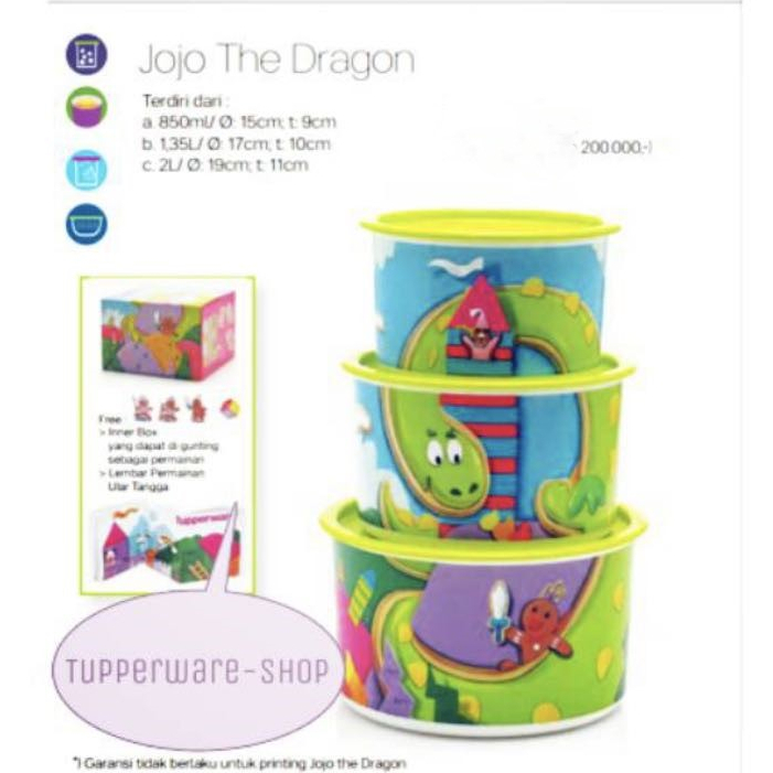 Jual TUPPERWARE Jojo The Dragon // Set Toples Plastik 850ml, 1,35L, 2L ...