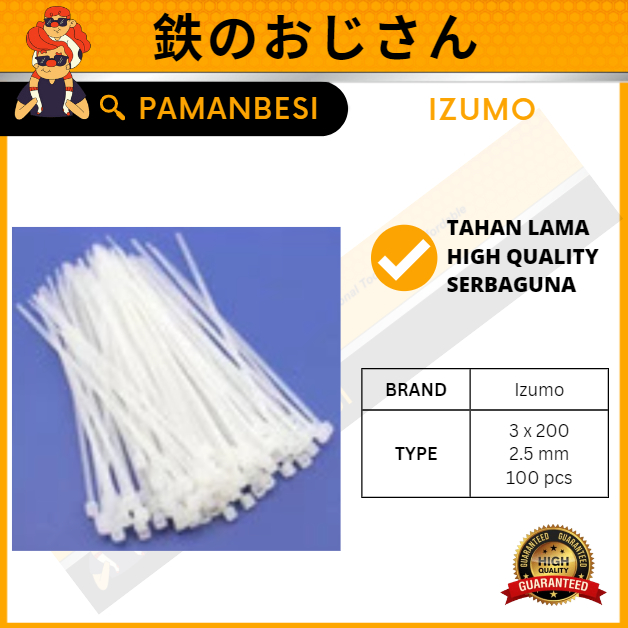 Jual Cable ties tebal 20 cm isi 100 pcs Izumo Putih Nylon Insulock ...