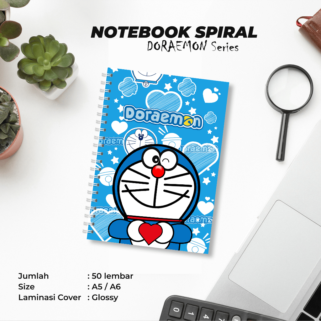 Jual DORAEMON - NOTEBOOK SPIRAL A5 ISI 50 LEMBAR COVER GLOSSY PUTIH ...