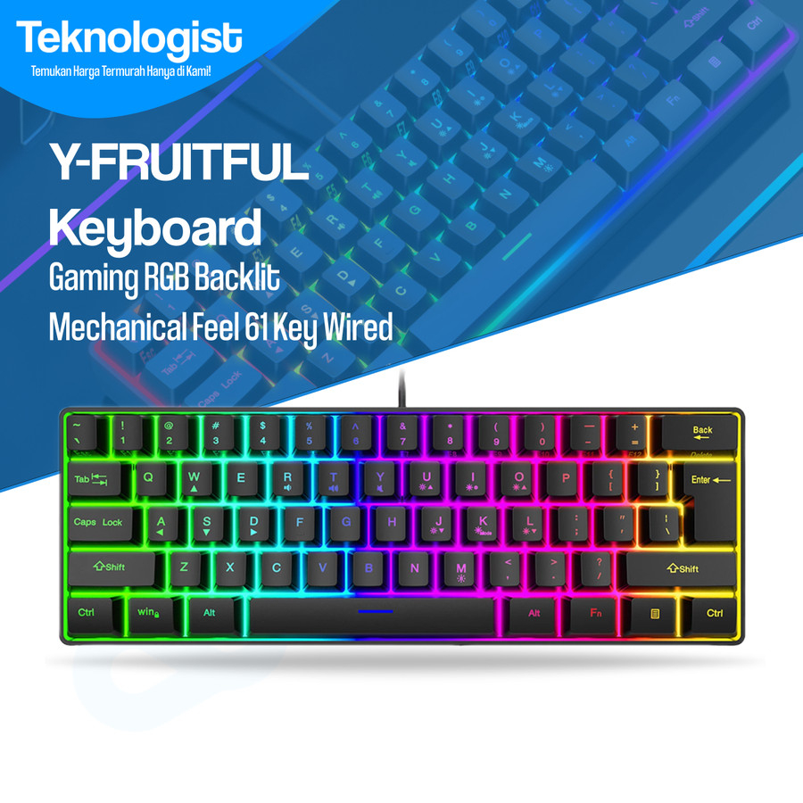 Jual Y-FRUITFUL Keyboard Gaming RGB Backlit Mechanical Feel 61 Key ...